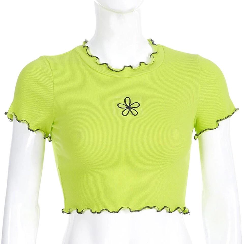 Green flower crop top - Green Crop Top - Sour Puff Shop
