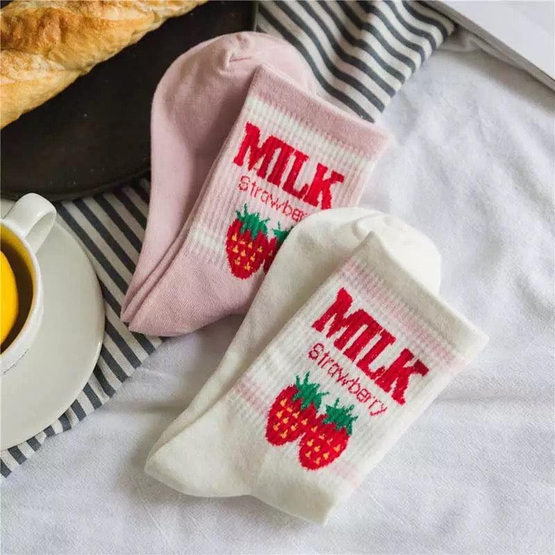 Strawberry Milk Socks - Kawaii - Sour Puff Shop