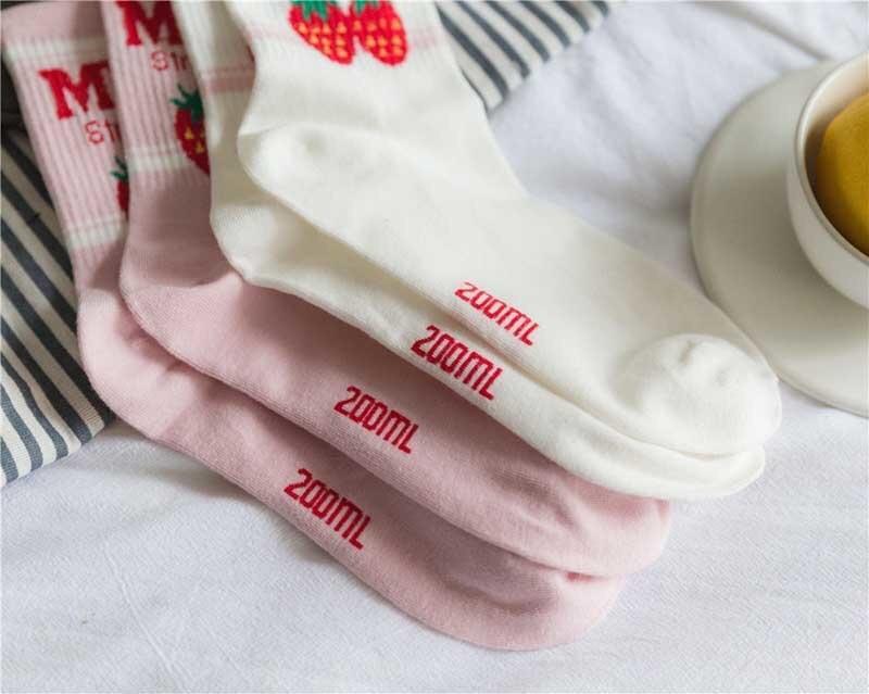 Strawberry Milk Socks - Kawaii - Sour Puff Shop