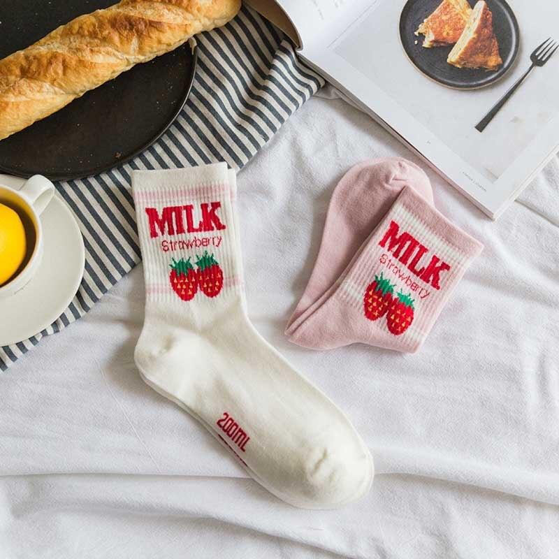 Strawberry Milk Socks - Kawaii - Sour Puff Shop