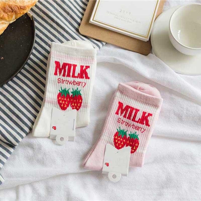 Strawberry Milk Socks - Kawaii - Sour Puff Shop