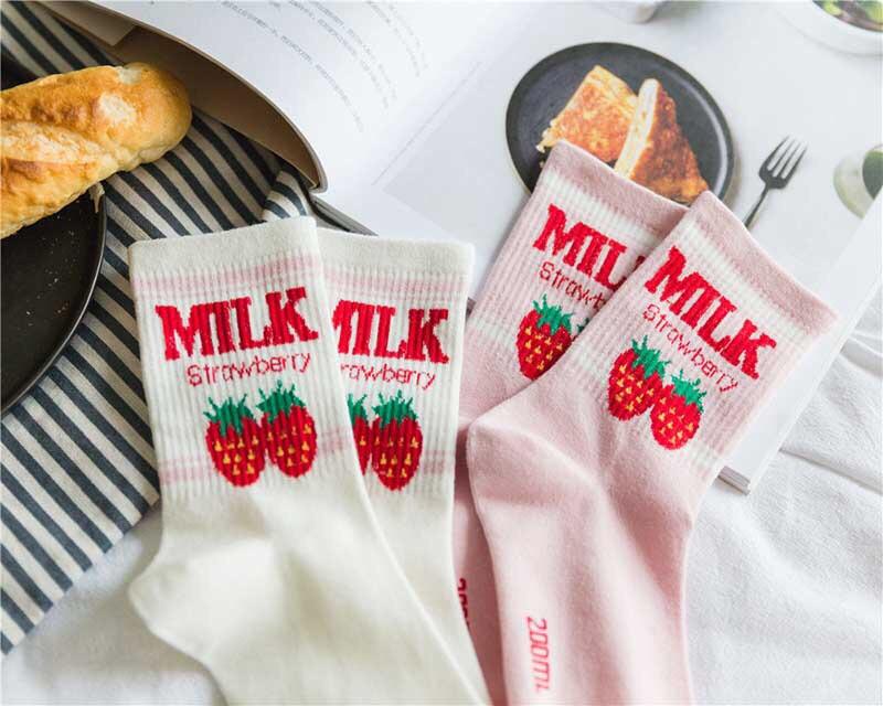 Strawberry Milk Socks - Kawaii - Sour Puff Shop